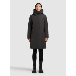 Wintermantel Khujo "NELLEN2", Damen, Gr. M, winter grau, Canvas, 100% Polyester, unifarben, regular fit knielang, eingesetzt elastischer Bund mit Windstopper, M&auml;ntel Wintermantel