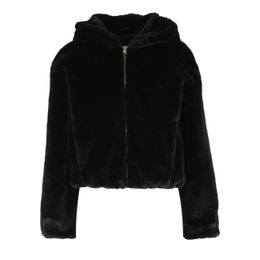 Sweatjacke Urban Classics "Urban Classics Ladies Full Zip Faux Fur Hoodie", Damen, Gr. L, schwarz, 100% Polyester, unifarben, Sweatjacken Sweatjacke