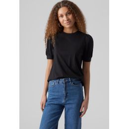V&eacute;ro Moda T-Shirt VERO MODA "VMKERRY 2/4 O-NECK TOP VMA JRS NOOS", Damen, Gr. L, schwarz, Jersey, Obermaterial: 100% Baumwolle, unifarben, figurumspielend h&uuml;ftlang, Rundhals, Puff&auml;rmel, Shirts T-Shirt, mit Rundhalsausschnitt