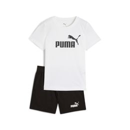 Trainingsanzug Puma "ESS NO.1 LOGO TEE AND SHORTS SET PS", Jungen, Gr. 104, wei&szlig; (Puma wei&szlig;, Puma schwarz), Jersey, Obermaterial: 100% Baumwolle, bedruckt, regular fit, Sportanz&uuml;ge Trainingsanzug, zweiteiliges Set, T-Shirt mit geripptem Rundhalsausschnitt
