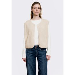 Kurzweste STREET ONE STUDIO, Damen, Gr. 44, soft fawn beige, Stoff, 100% Polyester, unifarben, gerade normal, Rundhals, Westen, soft und weich