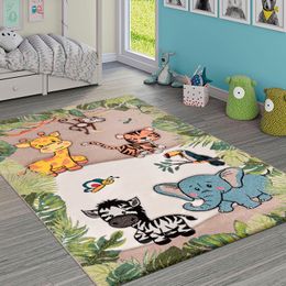 Kinderteppich Paco Home "Diamond 644" Gr. 31, beige, B:140cm H:18mm L:200cm, Polypropylen (PP), Teppiche, Kinderteppich, 3D-Design, Motiv Dschungel Tiere, Kinderzimmer, Kundenliebling