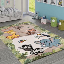 Kinderteppich Paco Home "Diamond 644" Gr. 4, beige, B:160cm H:18mm L:230cm, Polypropylen (PP), Teppiche, Kinderteppich, 3D-Design, Motiv Dschungel Tiere, Kinderzimmer, Kundenliebling