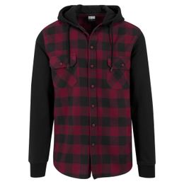Langarm-Poloshirt Urban Classics "Urban Classics Herren Hooded Checked Flanell Sweat Sleeve Shirt", Damen, Gr. M, blk, burgundy, blk, 100% Baumwolle, kariert, normal, ohne Ausschnitt, Shirts