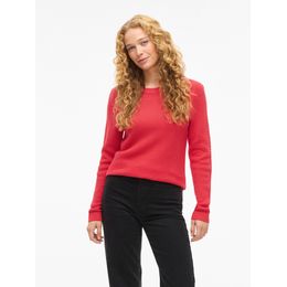 Rundhalspullover Vila "VIDALO O-NECK L/S KNIT TOP- NOOS", Damen, Gr. M, hibiscus, Feinstrick, Obermaterial: 100% Baumwolle, unifarben, regular fit normal, Rundhals, Rippb&uuml;ndchen, Pullover Rundhalspullover, Baumwolle, regular fit