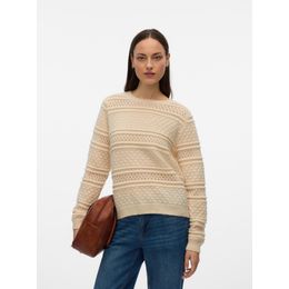 V&eacute;ro Moda Strickpullover VERO MODA "VMLEO LS O-NECK PULLOVER BF", Damen, Gr. M, birch, Strick, Obermaterial: 60% Polyester, 40% Viskose, unifarben, regular fit normal, Rundhals, Rippb&uuml;ndchen, Pullover Strickpullover