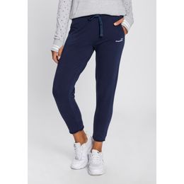 Jogginghose Kangaroos, Damen, Gr. 44, N-Gr, blau (marine), Sweatware, Obermaterial: 95% Baumwolle, 5% Elasthan, kontrastfarbene Details, unifarben, bequem kn&ouml;chelfrei, Hosen Jogginghose, in 7/8-L&auml;nge mit Logo-Druck