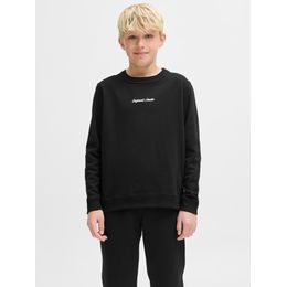 Jack & Jones Sweatshirt JACK & JONES JUNIOR "JORNORREBRO EMB SWEAT CREW NOOS JNR", Jungen, Gr. 140, schwarz, angeraute Sweatware, Obermaterial: 89% Baumwolle, 11% Polyester, unifarben, relaxed fit normal, Rundhals, Rippb&uuml;ndchen, Sweatshirts Sweatshirt
