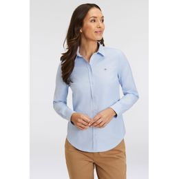 Langarmbluse Gant "New Slim Stretch Oxford Blouse", Damen, Gr. 34, blau (light blau), Obermaterial: 97% Baumwolle, 3% Elasthan, unifarben, slim fit h&uuml;ftlang, hoch geschlossener Ausschnitt, Manschette mit Kn&ouml;pfen, Blusen, f&uuml;r bequemen Sitz u. Bewegungsfreiheit, New Slim Stretch, b&uuml;gelfrei