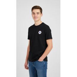 Kurzarmshirt Converse "f&uuml;r Kinder", Jungen, Gr. 128, schwarz, Stoff, Obermaterial: 100% Baumwolle, bedruckt, unifarben, normal, Rundhals, eingesetzt abgesteppt, Shirts, Kurzarm, sportlicher Stil, Rundhalsausschnitt, elastisches Material
