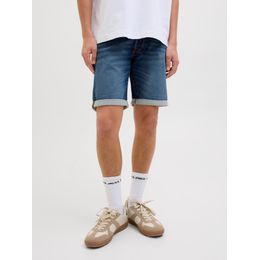 Jack & Jones Shorts JACK & JONES "JJIRICK JJICON I.K. SHORTS GE 132 SN", Herren, Gr. L, N-Gr, blau (blau denim), Web, Obermaterial: 48% Baumwolle, 26% Viskose, 25% Polyester, 1% Elasthan, unifarben, regular fit kniefrei, Hosen Shorts, im Five-Pocket Style