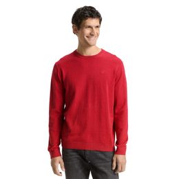 Rundhalspullover Tom Tailor, Herren, Gr. XL, salsa rot non, solid, Strick, Obermaterial: 100% Baumwolle, unifarben, regular fit h&uuml;ftbedeckend, Rundhals, B&uuml;ndchen, Pullover Rundhalspullover, mit Logostickerei