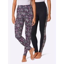 Leggings feel good, Damen, Gr. 40/42, Normalgr&ouml;&szlig;en, pink (magenta, schwarz, bedruckt), 95% Baumwolle, 5% Elasthan, gemustert, mehrfarbig, unifarben, Hosen Leggings