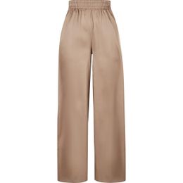 Stoffhose Urban Classics "Urban Classics Damen Ladies Satin Wide Leg Pants", Damen, Gr. 4XL, US-Gr&ouml;&szlig;en, softtaupe, 95% Polyester, 5% Elasthan, unifarben, loose fit, Hosen Stoffhose