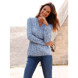 Print-Shirt Inspirationen "Print-Shirt", Damen, Gr. 42, blau (rauchblau, bedruckt), 50% Baumwolle, 50% Modal, bedruckt, gemustert, gepunktet, mehrfarbig, V-Ausschnitt, Shirts
