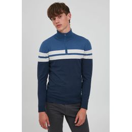 Troyer Blend "BHNaresh", Herren, Gr. XXL, blau (marineblaus), Feinstrick, 100% Baumwolle, gestreift, regular fit normal, ohne Ausschnitt, Pullover Troyer, Feinstrick Troyer im Colorblock-Design