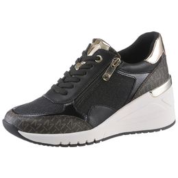 Keilsneaker Marco Tozzi, Damen, Gr. 41, schwarz (schwarz kombiniert), Lederimitat, Textil, kontrastfarbene Details, Schuhe, Freizeitschuh, Halbschuh, Schn&uuml;rschuh in veganer Verarbeitung