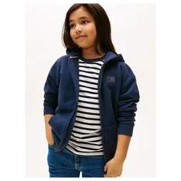 Kapuzensweatjacke Tommy Hilfiger "TONAL FLAG EMB ZIP HOODIE", Jungen, Gr. 12 (152), blau (schwarz night navy), Sweatware, Obermaterial: 100% Baumwolle, unifarben, regular fit h&uuml;ftlang, Rundhals, B&uuml;ndchen, Sweatjacken, f&uuml;r Kinder bis 16 Jahre, mit Kapuze