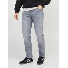 Jack & Jones Tapered-fit-Jeans JACK & JONES "JJIMIKE JJORIGINAL CJ SN", Herren, Gr. 29, L&auml;nge 32, blau (grau denim), Denim/Jeans, Obermaterial: 95% Baumwolle, 3% Elastomultiester, 2% Elasthan, Abriebeffekte, bequem lang, Jeans, mit Five-Pocket-Design