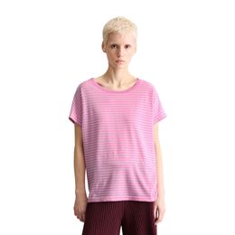 Marc O'Polo T-Shirt MARC O'POLO DENIM "aus weichem Single Jersey", Damen, Gr. M, light pink, Obermaterial: 100% Baumwolle, gestreift, Basic, regular fit, Rundhals, Umschlagbund, Shirts T-Shirt