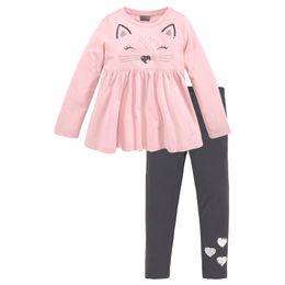 Langarmshirt & Leggings Kidsworld "2tlg. Set Shirt + Leggings mit sch&ouml;ner Paillettenapplikation", M&auml;dchen, Gr. 92/98, rosa (rosa, anthrazit), Jersey, Obermaterial: 100% Baumwolle. Obermaterial Hose: 95% Baumwolle, 5% Elasthan, bedruckt, KOB Set-Artikel, S&uuml;&szlig;es Outfit f&uuml;r kleine M&auml;dchen