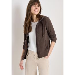 Kapuzensweatjacke Cecil, Damen, Gr. L (42), macchiato braun, Sweatware, Obermaterial: 80% Baumwolle, 15% Polyester, 5% Elasthan, unifarben, bequem h&uuml;ftbedeckend, Rundhals, B&uuml;ndchen, Sweatjacken, mit Kapuze und Taschen