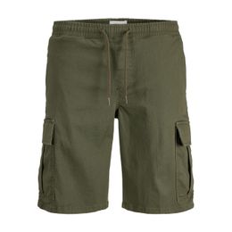 Jack & Jones Cargohose JACK & JONES "JPSTCOLE DYLAN CARGO SHORTS MID", Damen, Gr. XS, N-Gr, olive night, Web, Obermaterial: 98% Baumwolle, 2% Elasthan, unifarben, relaxed fit kn&ouml;chellang, Hosen Cargohose