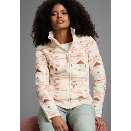 Fleecejacke Kangaroos, Damen, Gr. 44/46, beige, Fleece, Obermaterial: 100% Polyester, bedruckt, ethno, gemustert, kontrastfarbene Details, mehrfarbig, Jacken Fleecejacke, aus weichem Fleece-Material, bedruckte und gemusterte Optik