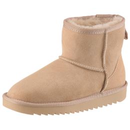 Schlupfboots Ara "Alaska Classic Short", Damen, Gr. 42, beige (sand classic short), Lammfell, Veloursleder, unifarben, Schuhe Schlupfboots, Winterboots zum Schlupfen in bequemer Weite G (=weit)
