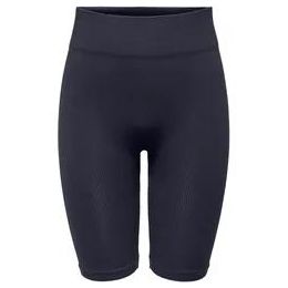 Trainingsshorts Only Play "ONPJAIA LIFE HW RIB CIR LONG SHORTS", Damen, Gr. S, N-Gr, blau (night sky), Rippware, Obermaterial: 75% Nylon, 15% Polyamid, 10% Elasthan, unifarben, slim fit knielang, Hosen, in feiner Rippstruktur mit Nylon