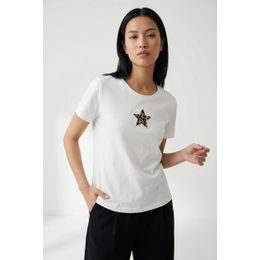 V&eacute;ro Moda Print-Shirt VERO MODA "VMISUMA S/S T-SHIRT JRS BTQ", Damen, Gr. S, snow wei&szlig; print:star patch, Jersey, Obermaterial: 100% Baumwolle, unifarben mit Farbeinsatz, regular fit normal, Rundhals, Shirts, mit Leo-Stern