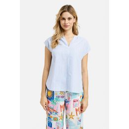 Kurzarmbluse Milano Italy, Damen, Gr. 36, azure, Web, Material: 100% Baumwolle, gestreift, regular fit normal, V-Ausschnitt, weit offene Kante, Blusen