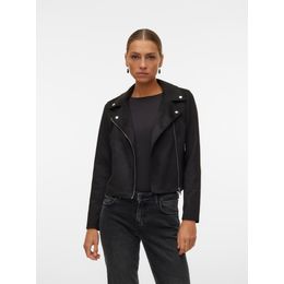V&eacute;ro Moda Bikerjacke VERO MODA "VMJOSE SHORT FAUX SUEDE JACKET GA NOOS", Damen, Gr. XS, schwarz, Web, Obermaterial: 100% Polyester, unifarben, normal, Jacken, mit asymetrischem Rei&szlig;verschluss