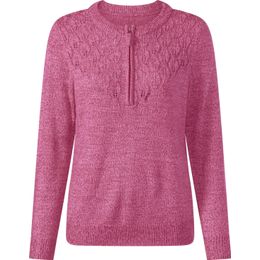 Damen Rundhalspullover mit kurzem Rei&szlig;verschluss fuchsia-meliert, Gr&ouml;&szlig;e 36