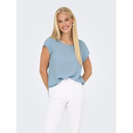 Kurzarmbluse Only "ONLVIC &ndash; feminines Blusenshirt in lockerer Form", Damen, Gr. 38, soft chambray, Web, Obermaterial: 97% Polyester, 3% Elasthan, unifarben, regular fit Po-bedeckend, Rundhals, Blusen Kurzarmbluse, regular fit, Web, Kunstfaser, Rundhals, unifarben