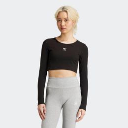 Langarmshirt adidas originals "ESSENTIALS RIBBED CROP", Damen, Gr. XL, schwarz, Obermaterial: 43% Baumwolle, 43% Viskose, 14% Elasthan, kurz, Rundhals, Shirts Langarmshirt, bauchfrei, aus Baumwolle, Viskose und Elasthan, weicher Rippstrick