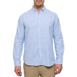 Langarmhemd INDICODE "INBrayden", Herren, Gr. XXL, N-Gr, gelb (moonlight), Web, Obermaterial: 55% Baumwolle, 45% Leinen, gestreift, regular fit normal, Hemden Langarmhemd