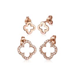 Ohrstecker-Set Elli "Ohrringe Kleeblatt Zirkonia Set Gl&uuml;cksymbol 925 Sterling Silber" Gr. 13, rosa (rosegold), Ohrringe, Damen, 13,mit Stein, Silber 925 (Sterlingsilber), Ohrstecker-Set