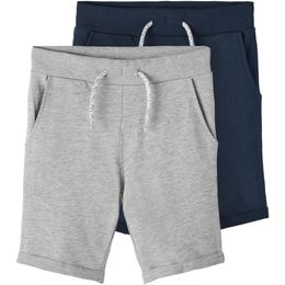 Sweatshorts name it "NKMVERMO 2P LONG SWE SHORTS UNB F NOOS", Jungen, Gr. 116, N-Gr, grau (grau melange), angeraute Sweatware, Obermaterial: 100% Baumwolle, meliert, unifarben, regular fit kurz, Hosen Sweatshorts, Baumwolle