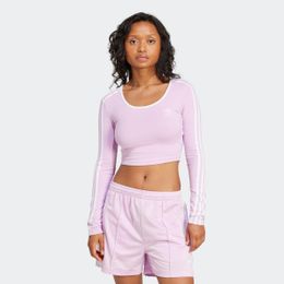 Langarmshirt adidas originals "3S LS CROP", Damen, Gr. XXL, lila (light orchid), Obermaterial: 93% Baumwolle, 7% Elasthan, normal, tiefer Rundhals, Shirts Langarmshirt, schmaler und k&uuml;rzerer Schnitt, mit langen &Auml;rmeln, aus Baumwolle