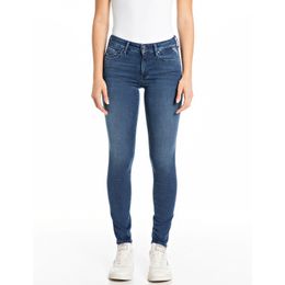 5-Pocket-Jeans Replay "NEW LUZ Skinny Fit", Damen, Gr. 32, L&auml;nge 30, blau (medium blau 743), Denim/Jeans, Obermaterial: 90% Baumwolle, 7% Elasthan, 3% Lyocell, skinny fit normal, Jeans 5-Pocket-Jeans, in Ankle-L&auml;nge