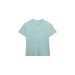 Rundhalsshirt Superdry "COTTON CLASSIC LINEN PKT TEE", Damen, Gr. L, aquamarine blau, Single Jersey, Obermaterial: 80% Baumwolle, 20% Leinen, unifarben, relaxed fit normal, Rundhals, Shirts Rundhalsshirt, aus tollem Baumwoll-Leinen-Mischgewebe