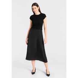Midikleid BOSS Orange "Ficella Premium Damenmode", Damen, Gr. S, N-Gr, schwarz 001, Strick, Obermaterial: 79% Viskose, 21% Polyester, unifarben, tailliert Midi, Rundhals, gewellter Abschluss, Kleider Midikleid, aus Strick mit Rockteil aus Satin