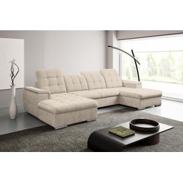 Wohnlandschaft WERK2 "Napoli", beige, B:330cm H:106cm T:174cm, 100% Polyester, Sofas, Wohnlandschaft, verstellbare Kopfteile, mit Schlaffunktion und Bettkasten