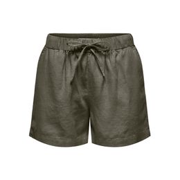 Shorts Only "ONLGOA MW LIN BL PULL-UP SHORTS CC PNT", Damen, Gr. M, N-Gr, smokey olive, Web, Obermaterial: 70% Viskose, 30% Leinen, unifarben, regular fit kurz, Hosen Shorts, mit Leinen