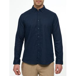 Langarmhemd INDICODE "INBrayden", Herren, Gr. S, N-Gr, blau (navy), Web, Obermaterial: 55% Leinen, 45% Baumwolle, unifarben, regular fit normal, Hemden Langarmhemd