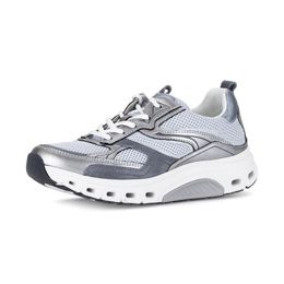 Keilsneaker ROLLINGSOFT, Damen, Gr. 35, hellblau, silberfarben, Glattleder, Textil, Veloursleder, Schuhe Keilsneaker, Freizeitschuh, Halbschuh, Schn&uuml;rschuh mit weichem Schaftrand