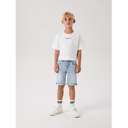 Jeansshorts name it "NKMTHEO XSL DNM L SHORTS 6622-CL NOOS", Jungen, Gr. 104, N-Gr, blau (light blau bleached denim (blank)), Denim/Jeans, Obermaterial: 41% Viskose, 31% Baumwolle, 25% Polyester, 3% Elasthan, unifarben, slim fit kurz, Jeans Jeansshorts, Viskosemischung, Stretch, Topseller
