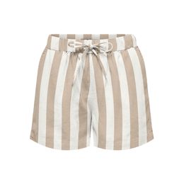 Shorts Only "ONLGOA MW LIN BL PULL-UP SHORTS CC PNT", Damen, Gr. XL, N-Gr, cloud dancer stripes:oxford tan, Web, Obermaterial: 70% Viskose, 30% Leinen, gestreift, regular fit kurz, Hosen Shorts, mit Leinen