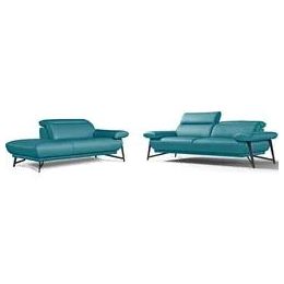 Sofa Egoitaliano "Anais, Design mit hohem Sitzkomfort, Fu&szlig;farbe schattengrau", blau (t&uuml;rkis), Sofas, Leder CAREZZA, Ottomane Armlehne rechts, Set, Kopfteil verstellbar, Leder CAREZZA, t&uuml;rkis